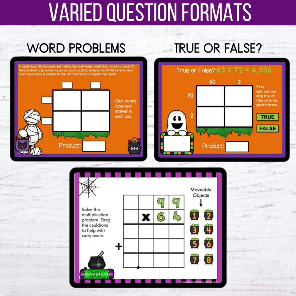 Halloween 2 Digit by 2 Digit Multiplication Area Model and Standard ...