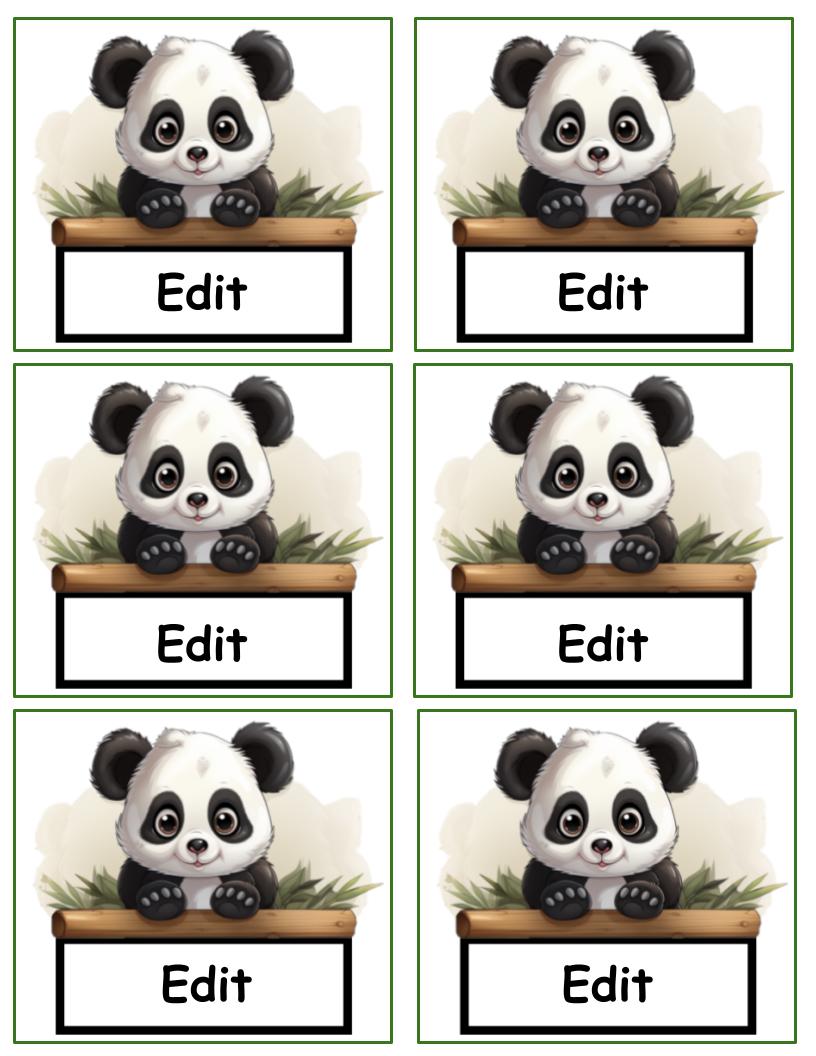 Editable Name Tags Locker Labels Book Bin Cubby Panda Bear Customizable ...