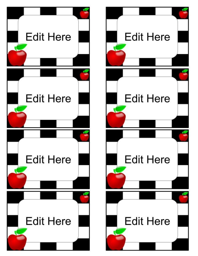 Editable Name Tags Locker Labels Book Bin Cubby Apple Black White ...