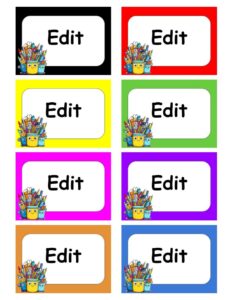 Editable Name Tags Locker Labels Book Bin Cubby Crayon Cup Customizable ...