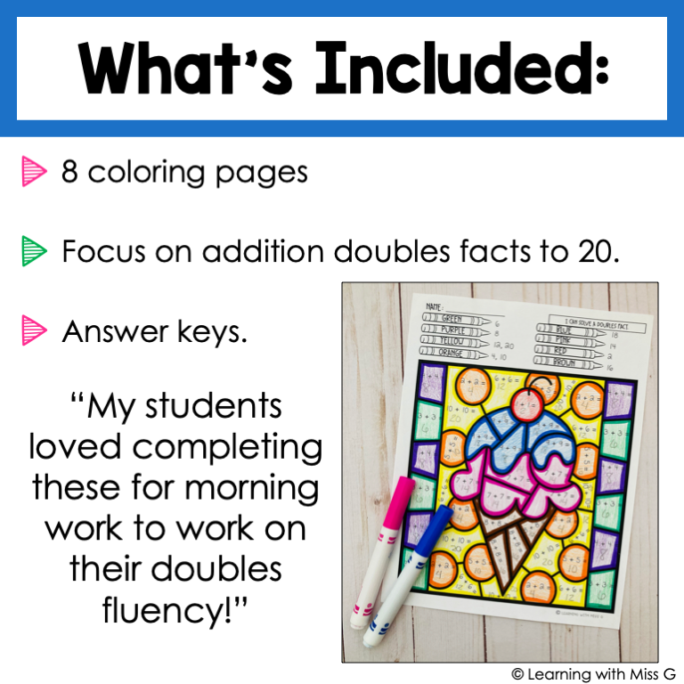 Adding with Doubles Color By Number | Math Coloring Pages - Made By ...
