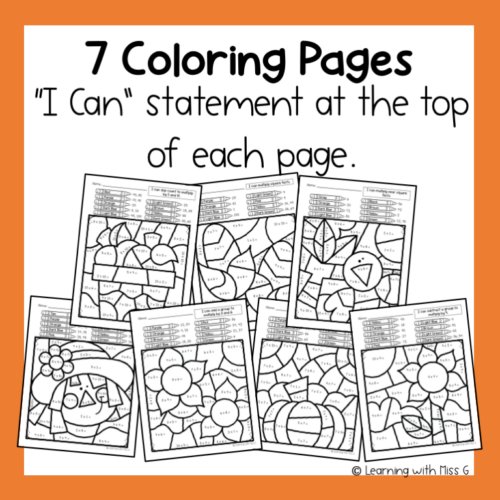 Fall Multiplication Color By Number Worksheets - Math Activity | Made ...