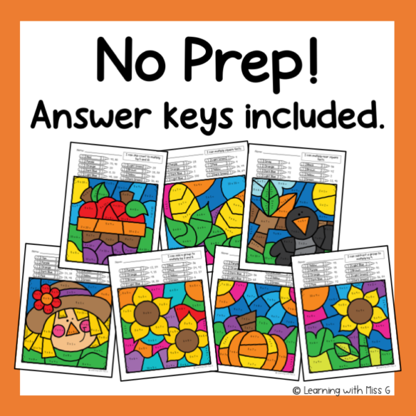 Fall Multiplication Color By Number Worksheets - Math Activity | Made ...