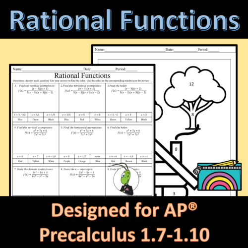 AP Precalculus Rational Functions Color by Number 1.7-1.10 - Made By ...