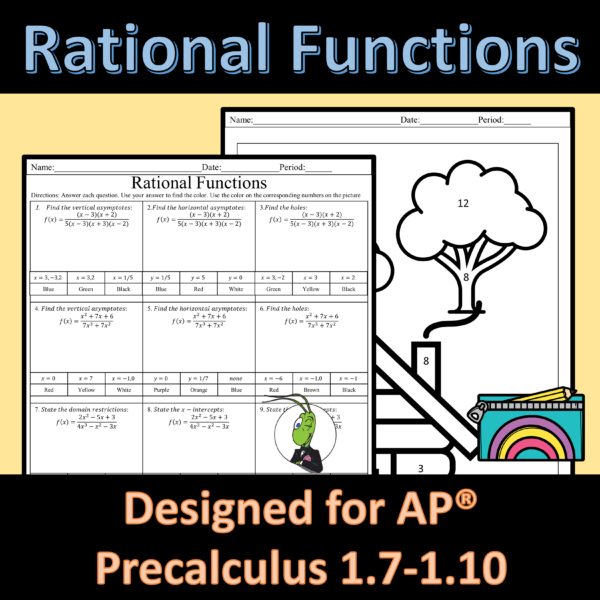 AP Precalculus Rational Functions Color by Number 1.7-1.10 - Made By ...