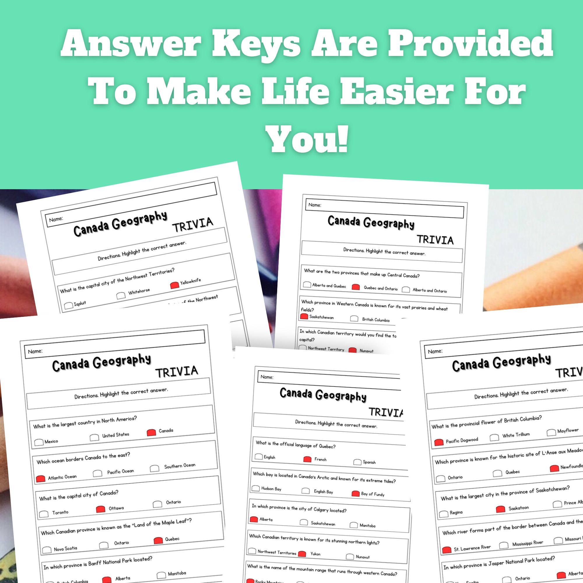 Canadian Geography Worksheets - Canadian Geography Trivia & Quiz Cards ...
