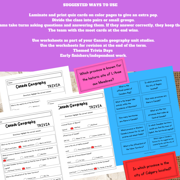 Canadian Geography Worksheets - Canadian Geography Trivia & Quiz Cards ...