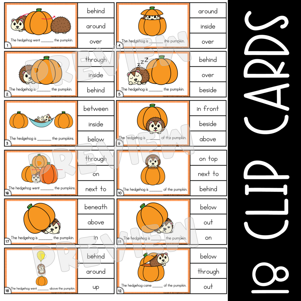 HEDGEHOG Fall Prepositions Activity BUNDLE Adapted Book, Clip Cards ...