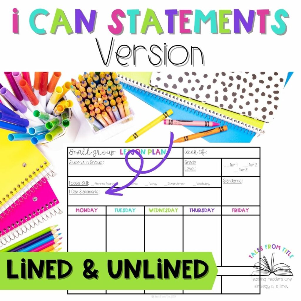 Small Group Lesson Plan Templates - I Can Statements & Intervention ...