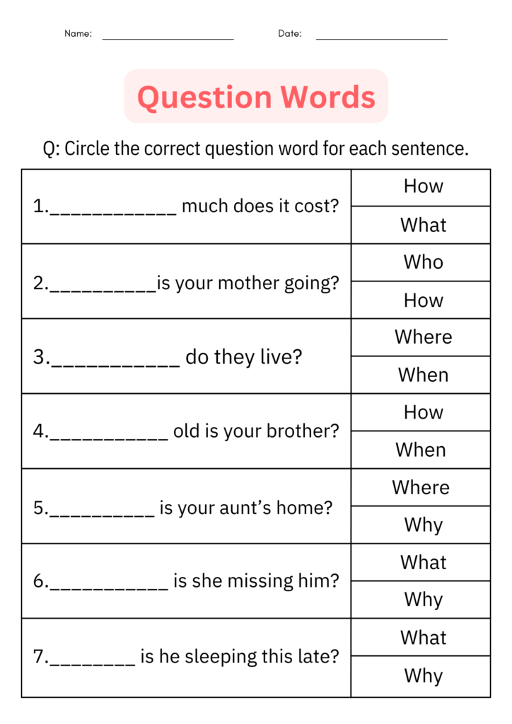 Printable Question Words Practice Worksheets - Writing Questions for ...