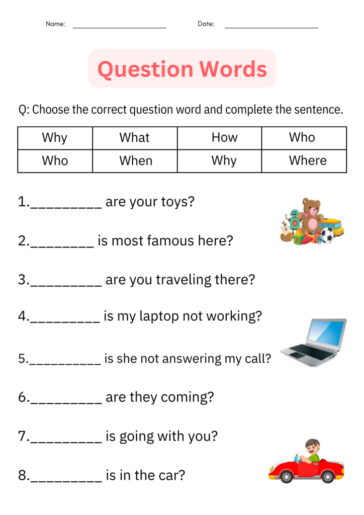 Printable Question Words Practice Worksheets - Writing Questions for ...
