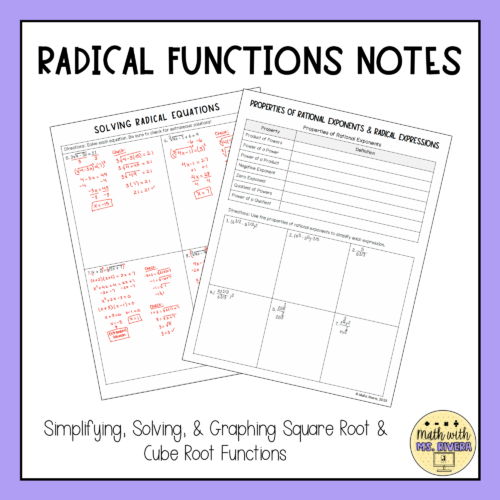 Radical Functions Guided Notes Bundle for Algebra 2 | Made By Teachers