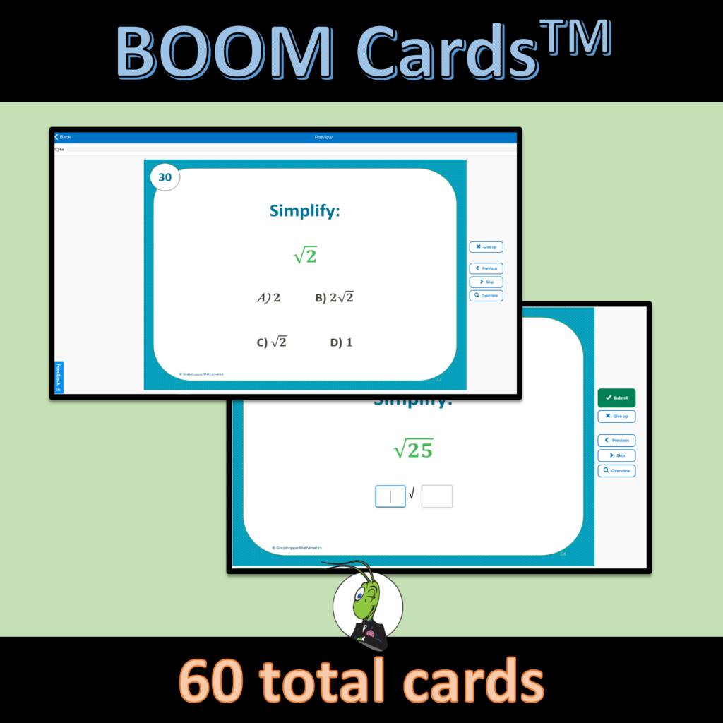 Simplifying Radicals Algebra 1 Boom Task Cards | Made By Teachers