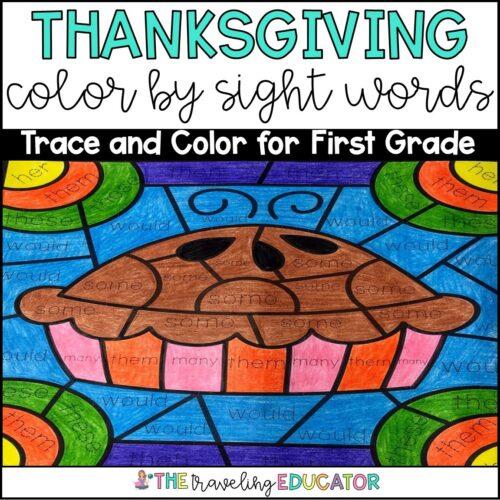 Thanksgiving Coloring Pages Color by Sight Words for 1st Grade - Made ...