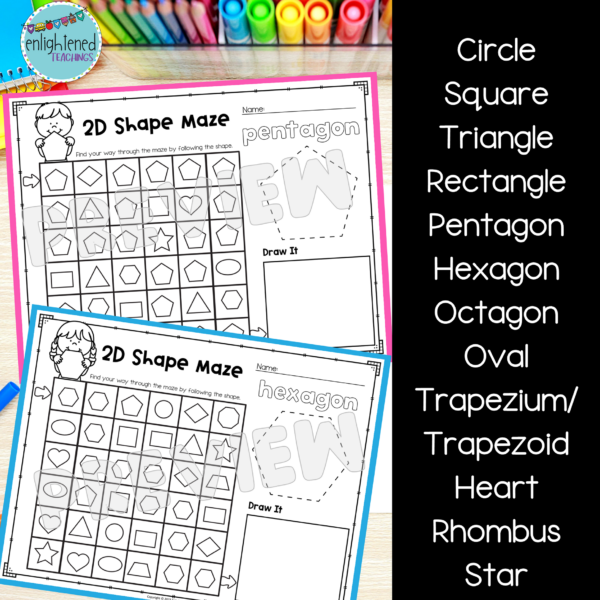 2D Shape Maze Worksheets Shape Worksheets Shape Activities Shape ...