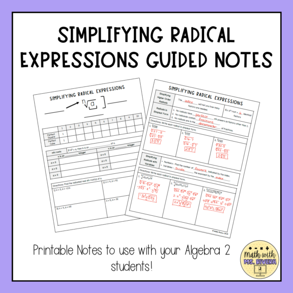 Simplifying Radical Expressions Guid - Made By Teachers