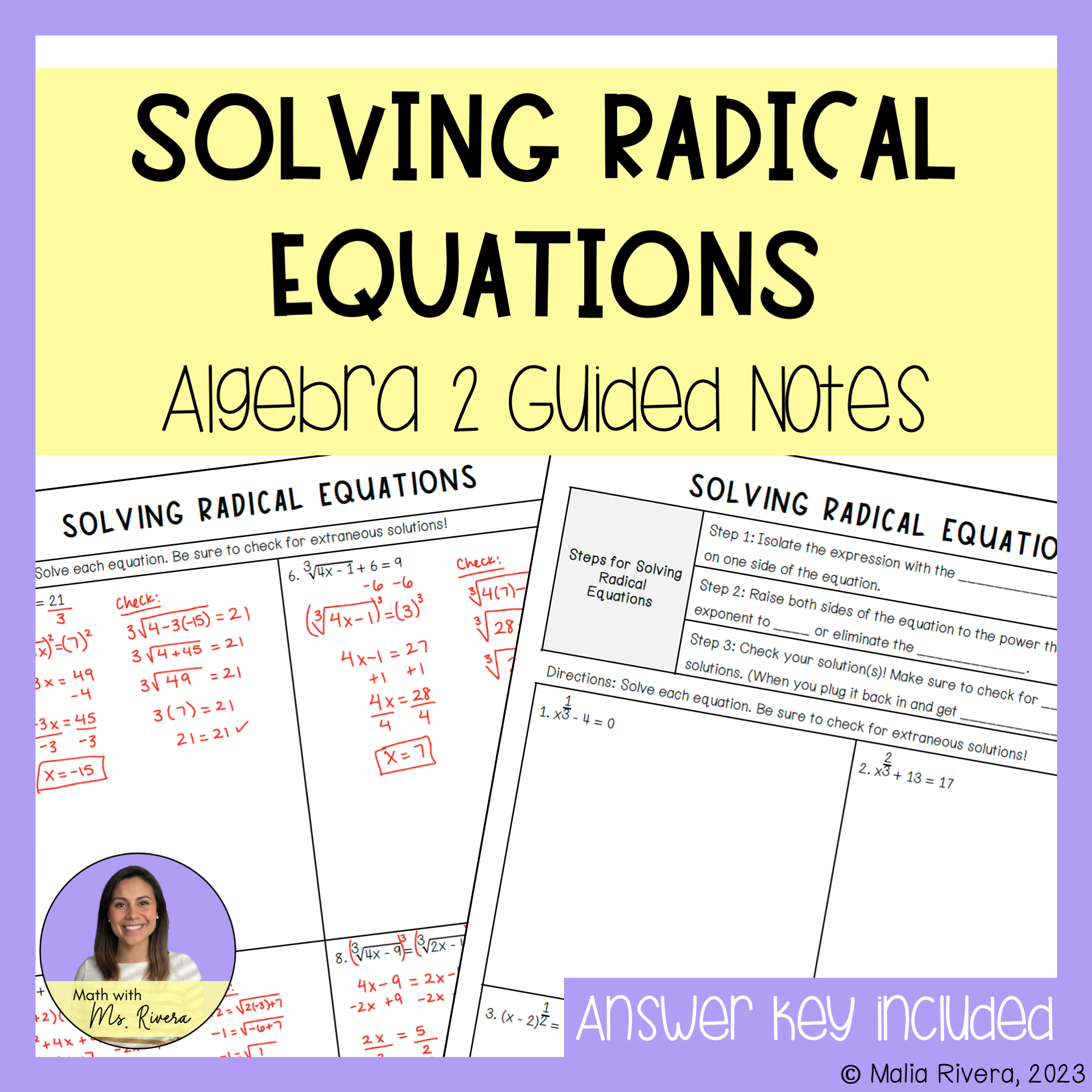 Radical Functions Guided Notes Bundle for Algebra 2 | Made By Teachers