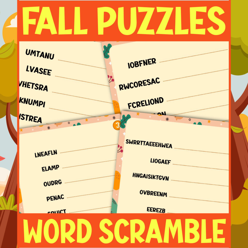 Fall Time Activities - Autumn Theme Word Scramble Puzzles - Puzzles For ...