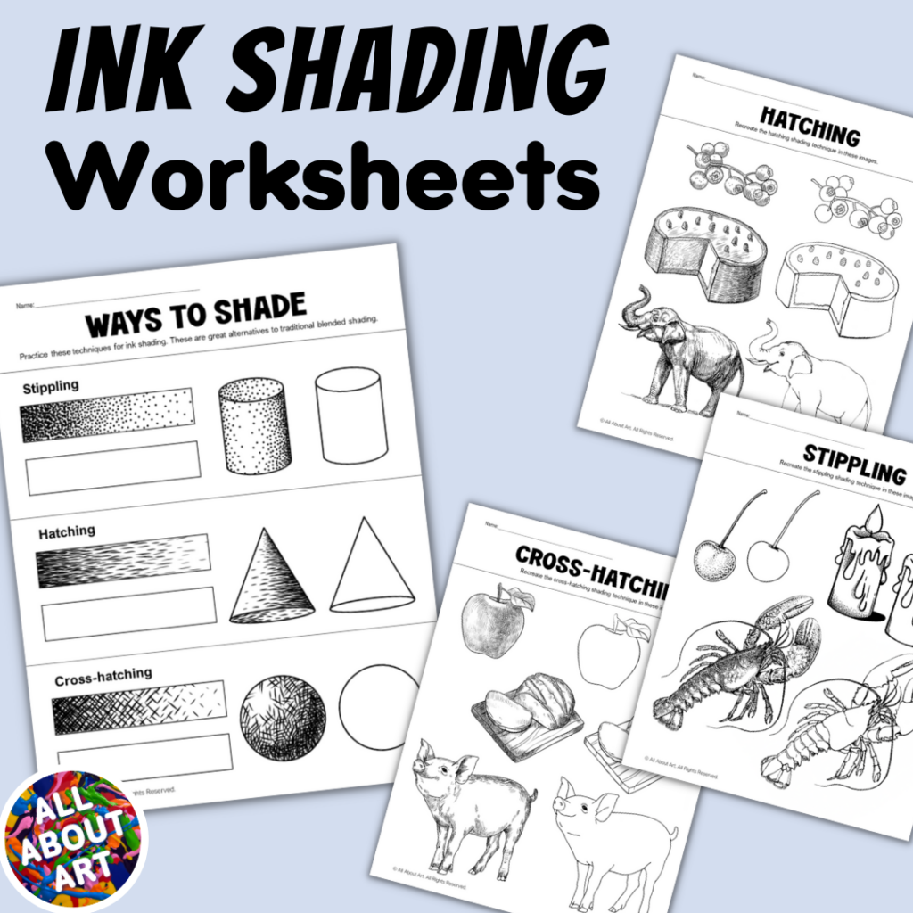 Ink Shading Worksheets to Practice Stippling, Hatching, and Cross ...