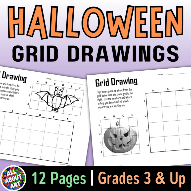 Halloween Grid Drawing Worksheets - Fall Grid Method Art Activities ...