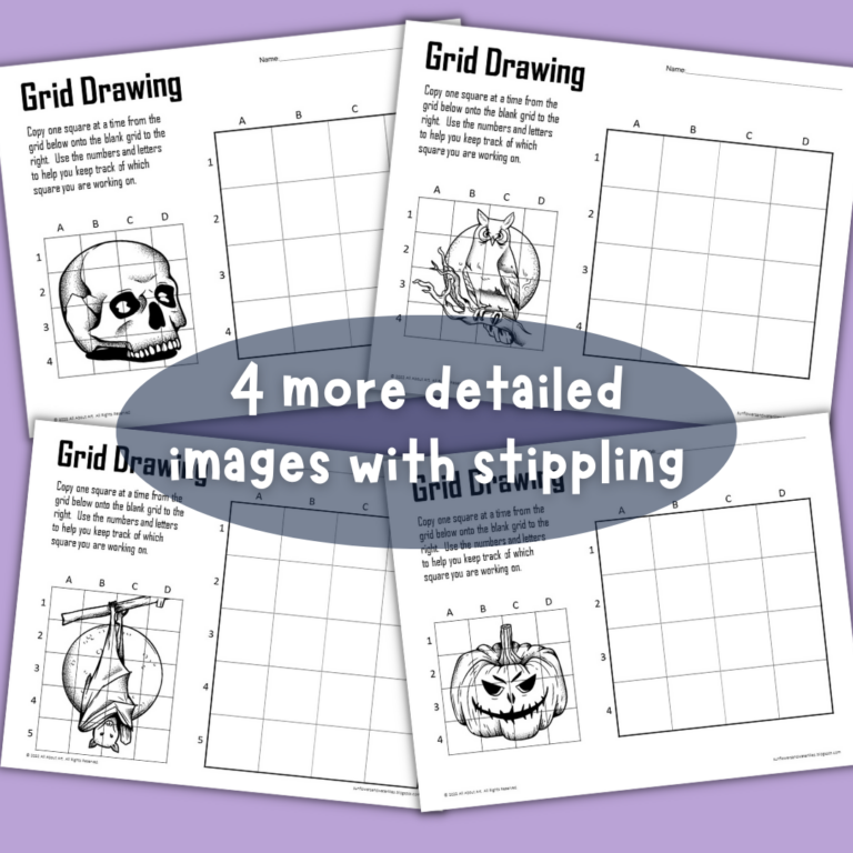 Halloween Grid Drawing Worksheets - Fall Grid Method Art Activities ...