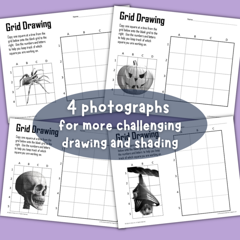 Halloween Grid Drawing Worksheets - Fall Grid Method Art Activities ...