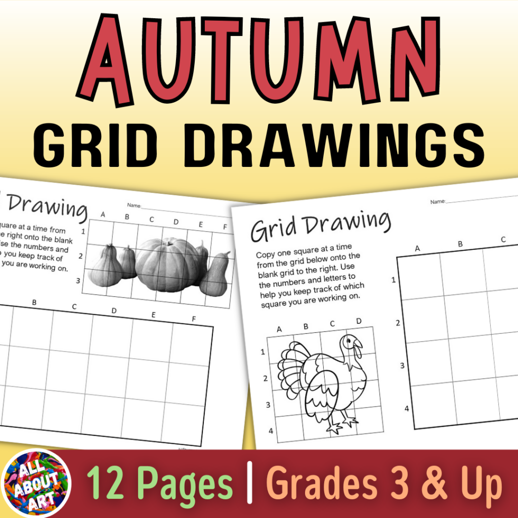Fall Grid Drawing Worksheets - Autumn and Thanksgiving Grid Method Art ...