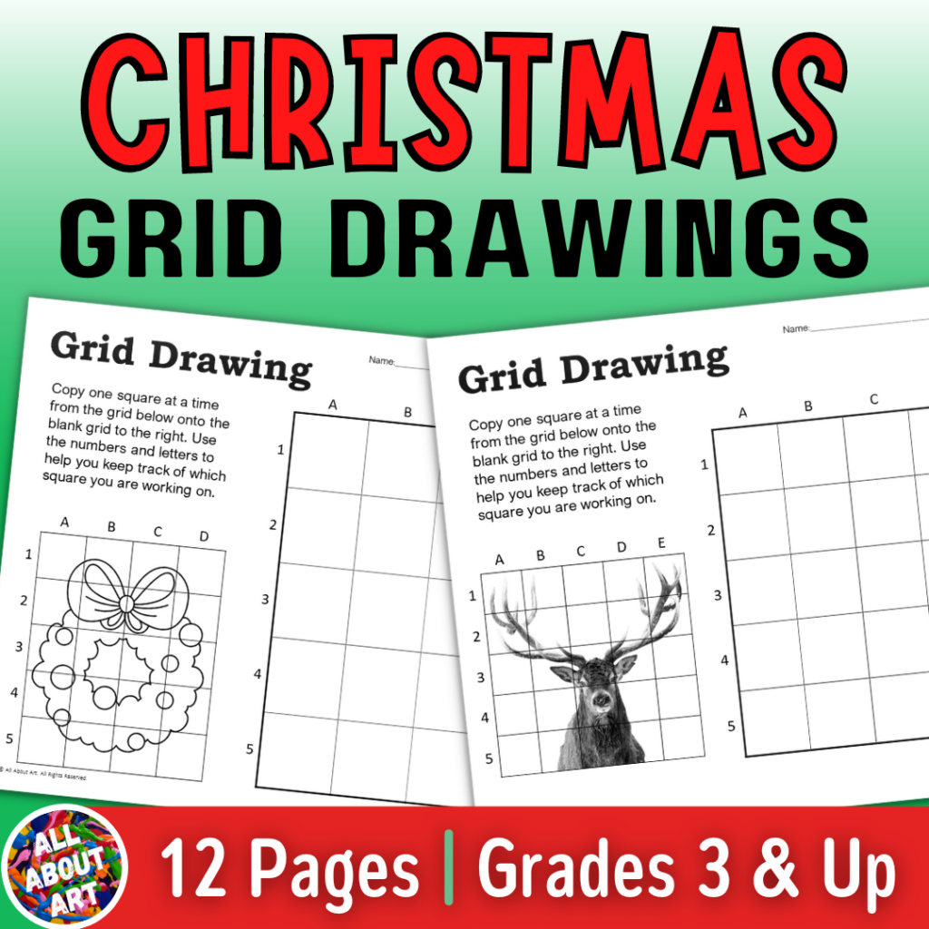 Christmas Grid Drawing Worksheets - Winter Holiday Grid Method Art ...