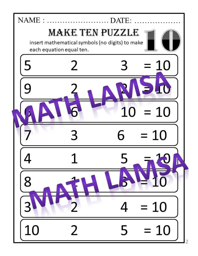 Make Ten Puzzle/Number Challenge - Made By Teachers