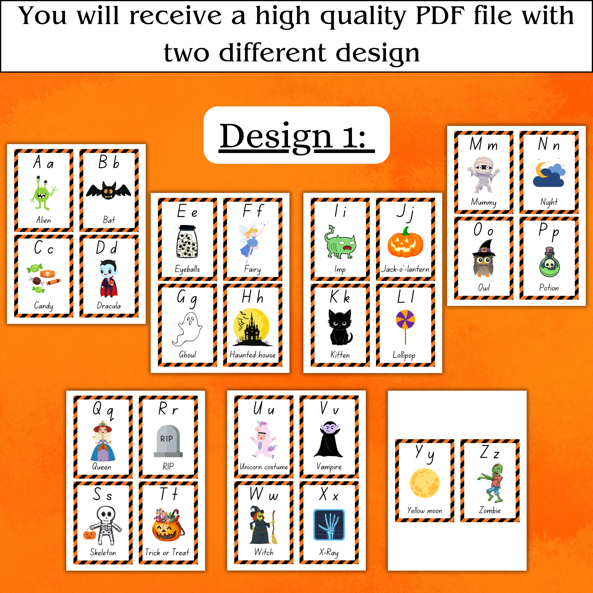 Halloween Alphabet Flash Cards Posters, Halloween Vocabulary Cards ...