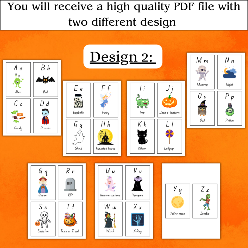 Halloween Alphabet Flash Cards Posters, Halloween Vocabulary Cards ...