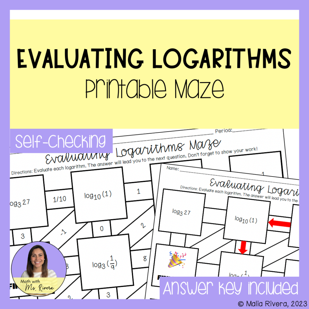 Evaluating Logarithmic Expressions Maze Worksheet for Algebra 2 - Made ...