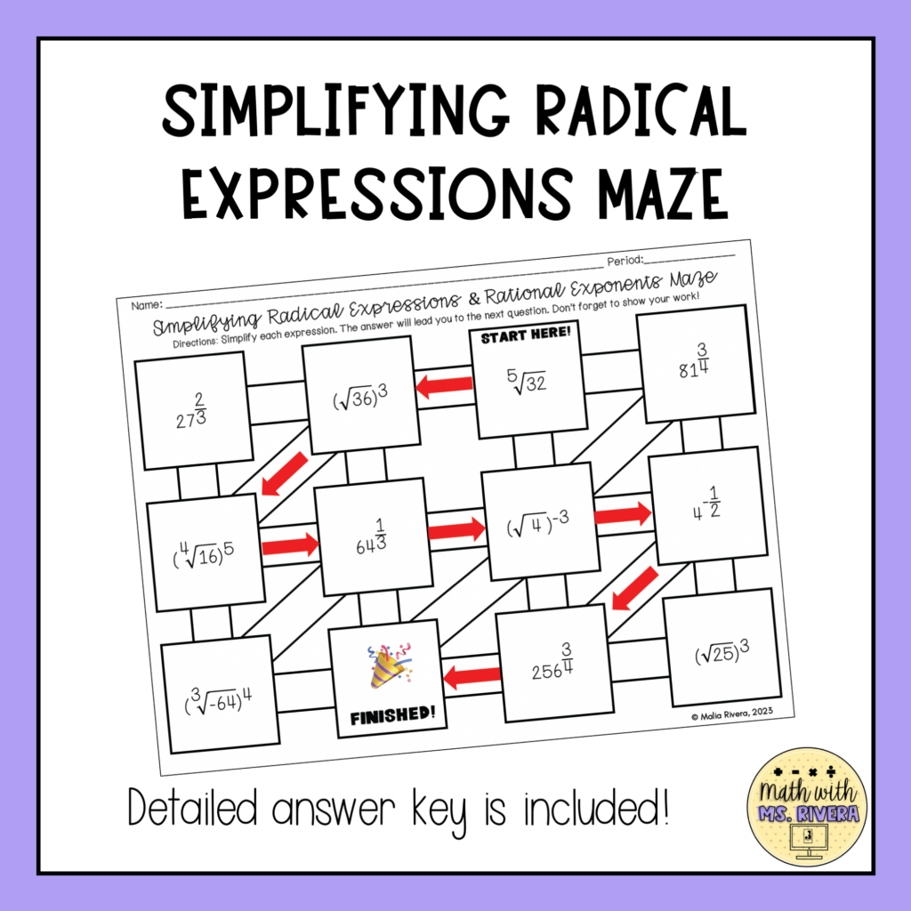 Simplifying Radical Expressions Maze Worksheet | Made By Teachers