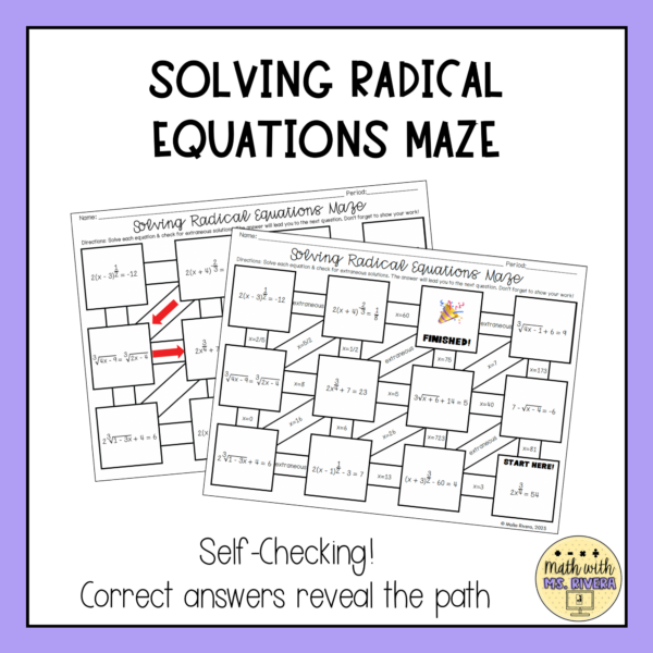 Solving Radical Equations Maze Worksheet - Made By Teachers
