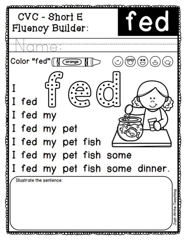 Reading Fluency Builders - CVC Short E - Made By Teachers