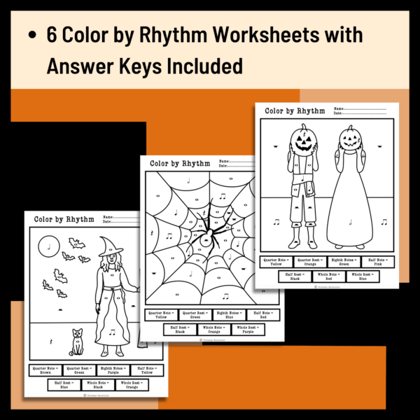 Halloween Color by Rhythm Worksheets | Fall Music Activities | Made By ...