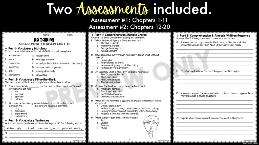 No Talking Novel Study Unit - Made By Teachers