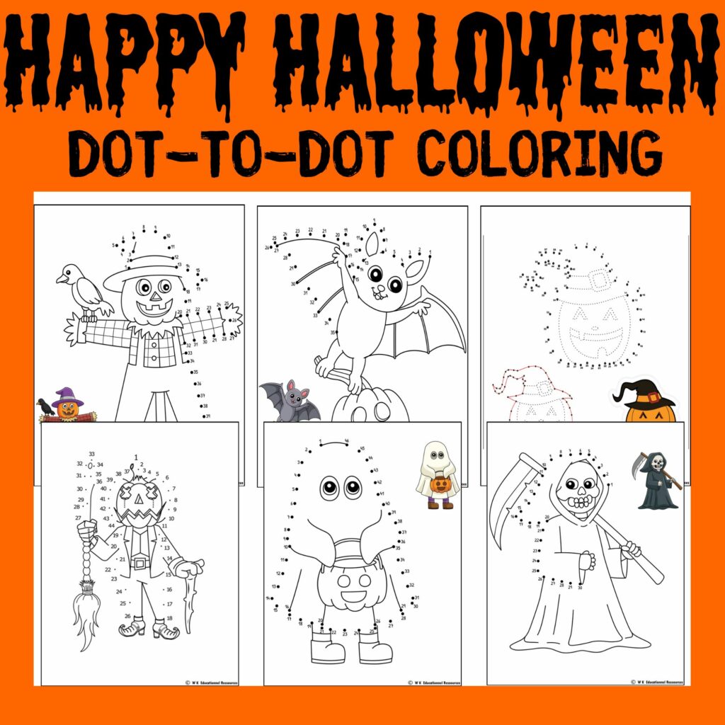 HALLOWEEN HOLIDAY Dot-to-Dot Coloring Page Skip Count by 1,2,3, Math ...