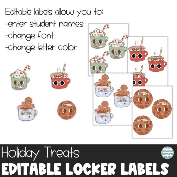 Christmas Name Tags - Editable Locker Labels or Cubby Tags - Retro ...