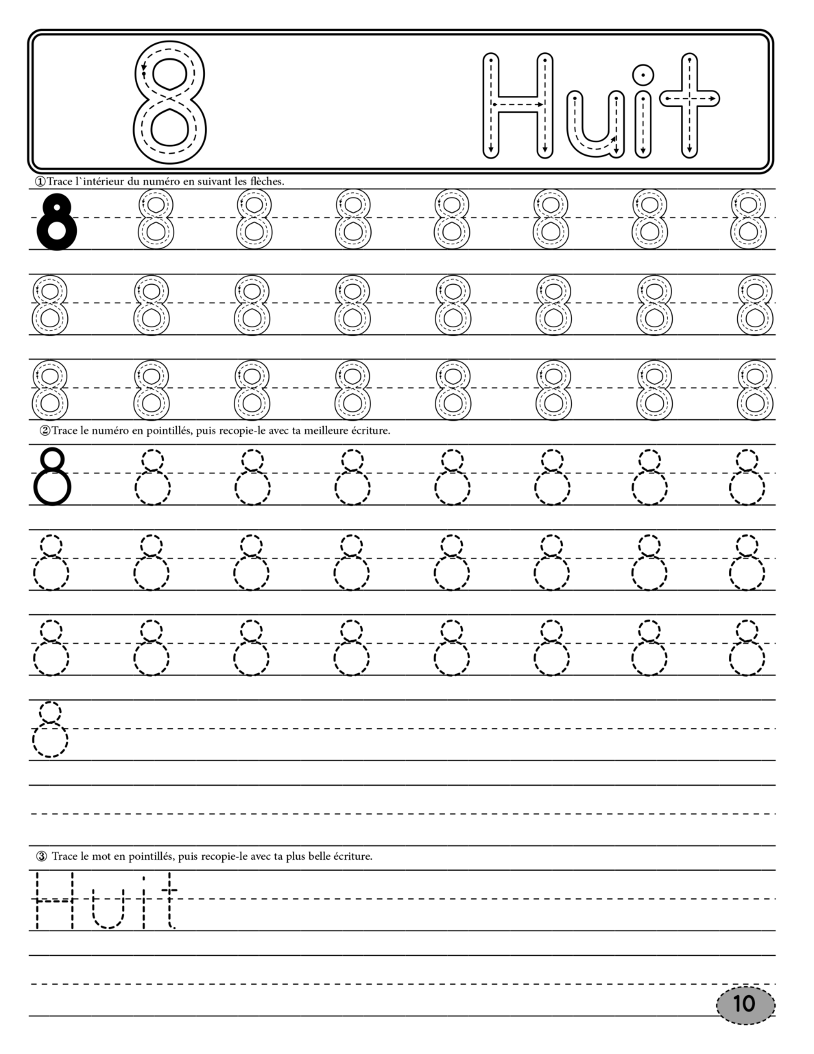 FRENCH Number Tracing Practice Worksheets - Tracer les chiffres | 0-100 ...