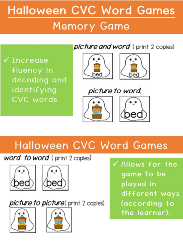 Halloween CVC Word Games | Pictures and Words | Made By Teachers