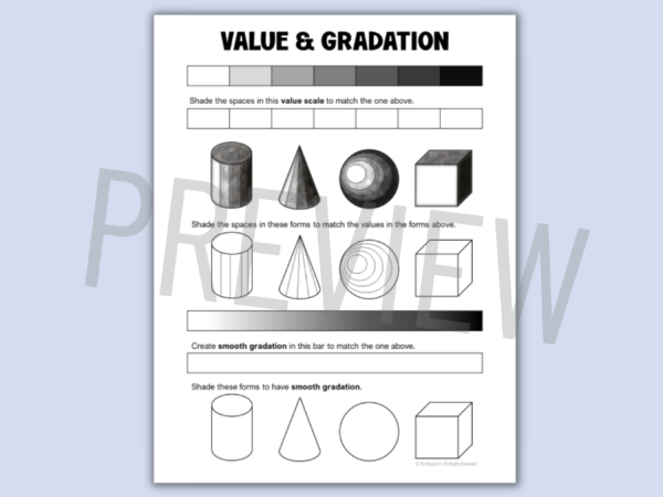 Shading Worksheets and Handouts to Explore Value and Gradation in Art ...