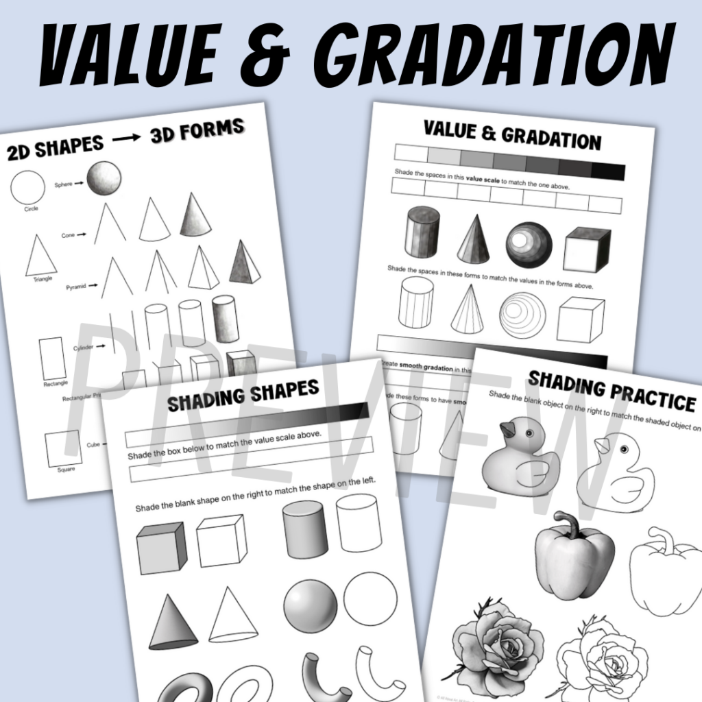 Art Worksheets and Handouts Bundle to teach pattern, shading ...