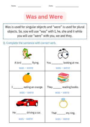 Printable Was and Were Grammar Worksheets and Activities for Being ...
