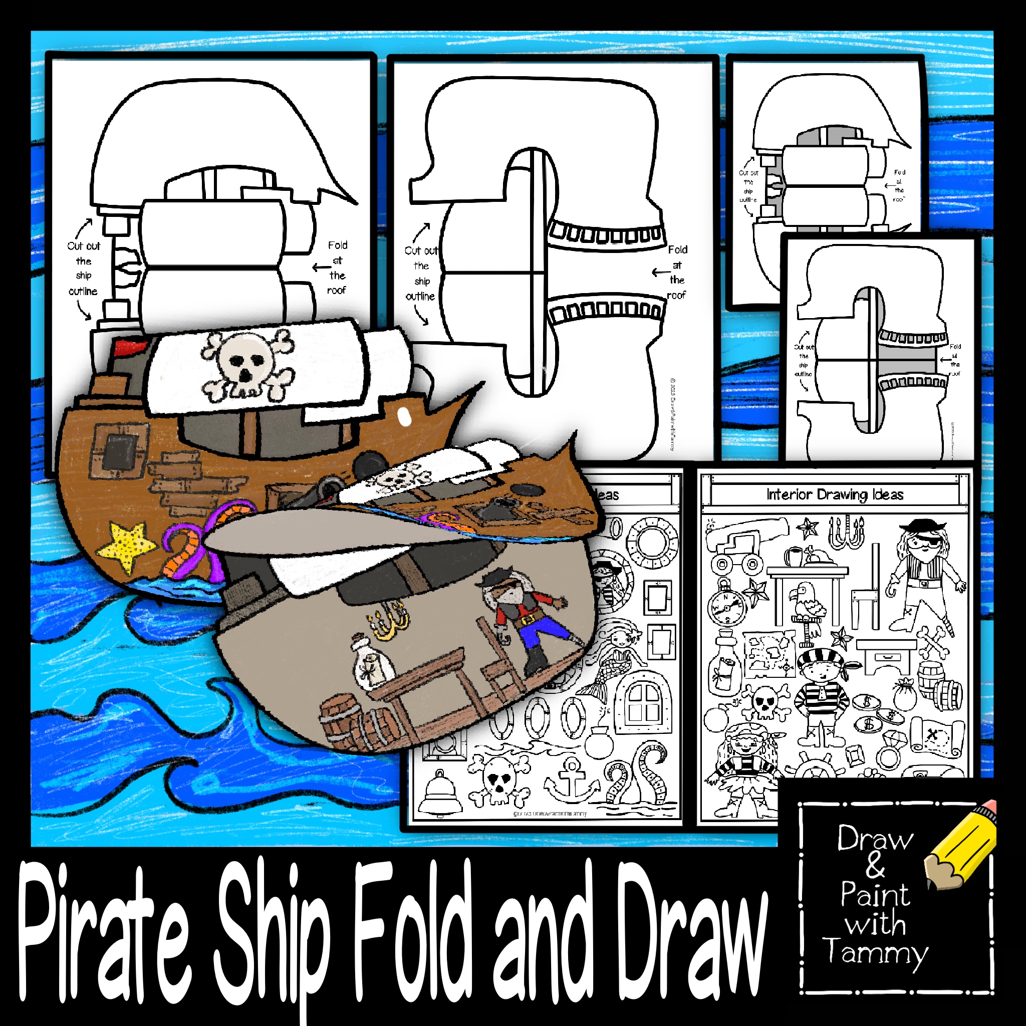 Design a Haunted House Fold and Draw Art Activity Art Sub Lesson | Made ...