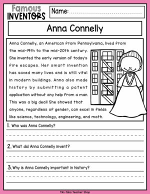 Famous women Inventors Social Studies Reading Comprehension Passages ...