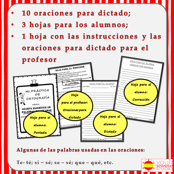 Spanish spelling dictation No prep Set 12 Acento diacrítico en ...