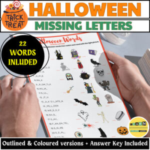 Halloween Vocabulary Worksheet | Fill in the Missing Letters Halloween ...