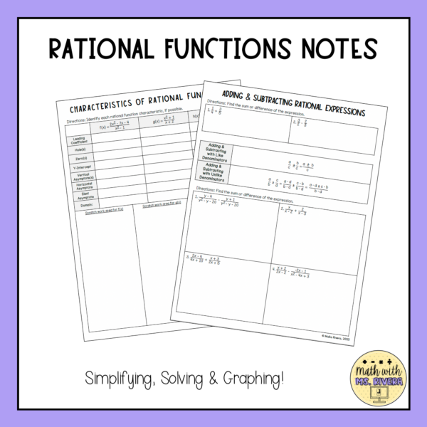 Rational Functions Guided Notes Bundle for Algebra 2 - Made By Teachers