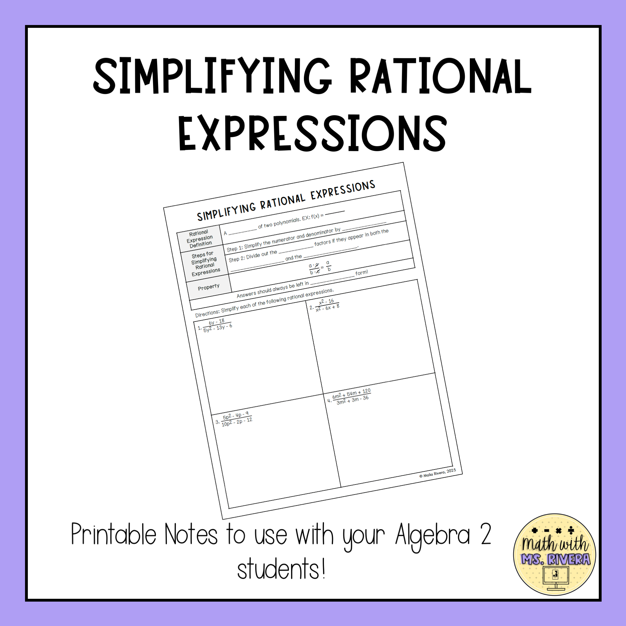 Rational Functions Guided Notes Bundle for Algebra 2 | Made By Teachers